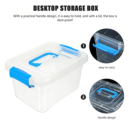 4pcs Plastic Storage Box Tote Book Organizing Container Desktop Stackable Plastic Storage Box with Lid and Blue Handle for Organizing ' s Action Figures