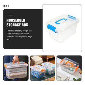 4pcs Plastic Storage Box Tote Book Organizing Container Desktop Stackable Plastic Storage Box with Lid and Blue Handle for Organizing ' s Action Figures