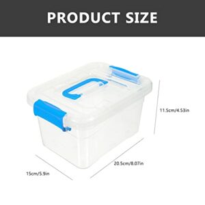 4pcs Plastic Storage Box Tote Book Organizing Container Desktop Stackable Plastic Storage Box with Lid and Blue Handle for Organizing ' s Action Figures