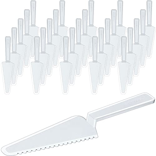 Suclain Disposable Plastic Cake Cutter Plastic Cake Server Cutting Plastic Spatula Plastic Knives Pie Pizza Pastry Slicer Serving Utensils for Kitchen Wedding (Clear, 50 Pieces)