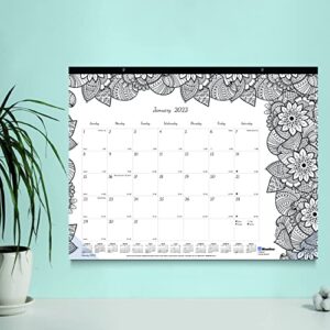 Blueline 2023 DoodlePlan Monthly Coloring Desk Pad Calendar, 12 Months, January to December, 22" x 17", Botanica Designs (C2917311-23), Black/White