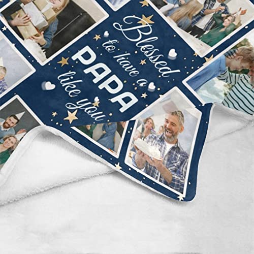 HUGLAZY Gifts for Papa Grandpa Personalized Custom Customized Blankets with Photos Happy Fathers Day Birthday Gifts with Photos Picture Blankets Throw Gifts for Grandfather from Grandkids