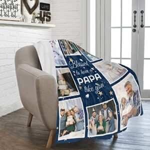 HUGLAZY Gifts for Papa Grandpa Personalized Custom Customized Blankets with Photos Happy Fathers Day Birthday Gifts with Photos Picture Blankets Throw Gifts for Grandfather from Grandkids