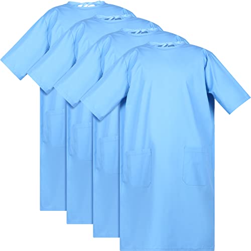 4 Pcs Blue Unisex Hospital Gown for Elderly Women Men Soft Comfortable Patient Gowns with Back Tie Washable Gown with Pockets, Large-X-Large Plus Size