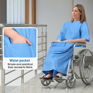 4 Pcs Blue Unisex Hospital Gown for Elderly Women Men Soft Comfortable Patient Gowns with Back Tie Washable Gown with Pockets, Large-X-Large Plus Size