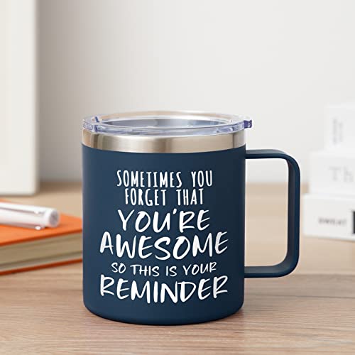 NOWWISH Inspirational Gifts for Men, Sometimes You Forget You're Awesome Coffee Mug, Funny Gifts for Him Husband, Dad, Boyfriend on Valentines Day Christmas - Navy Blue