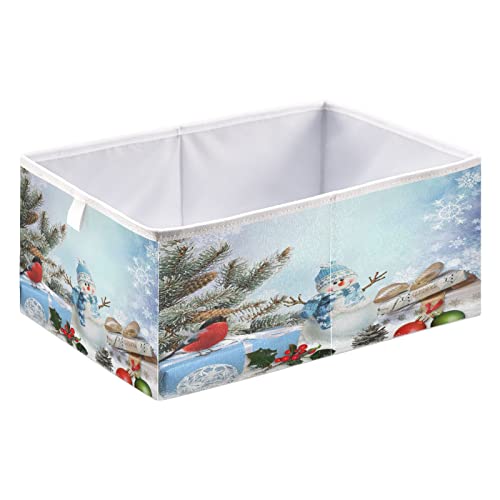 QUGRL Christmas Snowman Gifts Storage Bins Organizer Winter Snowflakes Pine Branches Foldable Clothes Storage Basket Box for Shelves Closet Cabinet Office Dorm Bedroom 15.75 x 10.63 x 6.96 in