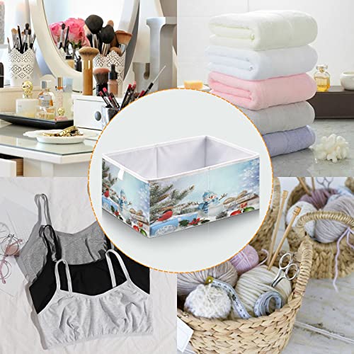 QUGRL Christmas Snowman Gifts Storage Bins Organizer Winter Snowflakes Pine Branches Foldable Clothes Storage Basket Box for Shelves Closet Cabinet Office Dorm Bedroom 15.75 x 10.63 x 6.96 in