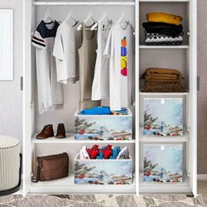 QUGRL Christmas Snowman Gifts Storage Bins Organizer Winter Snowflakes Pine Branches Foldable Clothes Storage Basket Box for Shelves Closet Cabinet Office Dorm Bedroom 15.75 x 10.63 x 6.96 in