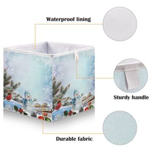 QUGRL Christmas Snowman Gifts Storage Bins Organizer Winter Snowflakes Pine Branches Foldable Clothes Storage Basket Box for Shelves Closet Cabinet Office Dorm Bedroom 15.75 x 10.63 x 6.96 in