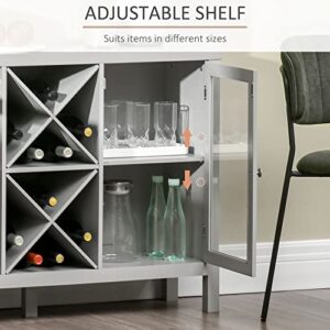 HOMCOM Coffee Bar Cabinet, Sideboard Buffet Cabinet with Removable Wine Rack, Tempered Glass Door and Adjustable Shelves, Wine Cabinet for Living Room, Kitchen, Entryway, Gray