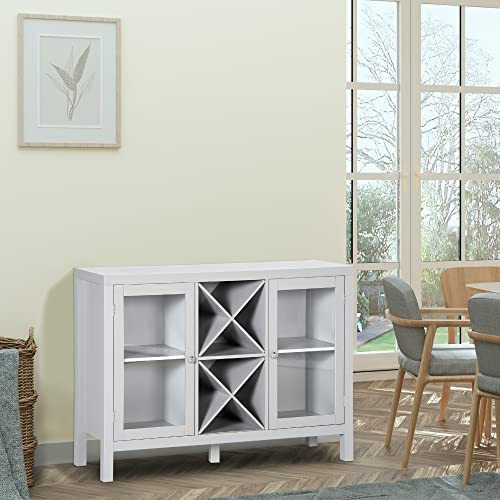 HOMCOM Coffee Bar Cabinet, Sideboard Buffet Cabinet with Removable Wine Rack, Tempered Glass Door and Adjustable Shelves, Wine Cabinet for Living Room, Kitchen, Entryway, Gray