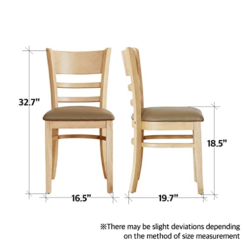 Livinia Cabin Dining Chair Set of 2, Solid Malaysian Oak PU Leather Upholstered Cushion Seat Wooden Ladder Back Side Chairs (Natural-Oak) Assembly Required