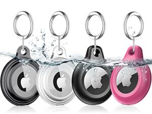 [4 pack] airtag keychain for apple air tag holder ipx8 waterproof military-grade drop shockproof protective cover case scratch resistant for pets, dog, keys, cat, luggage