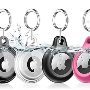 [4 Pack] Airtag Keychain for Apple Air Tag Holder IPX8 Waterproof Military-Grade Drop Shockproof Protective Cover Case Scratch Resistant for Pets, Dog, Keys, Cat, Luggage