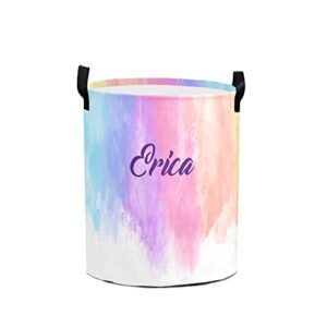 rainbow tie-dye personalized foldable freestanding laundry basket clothes hamper with handle, custom collapsible storage bin for toys bathroom laundry