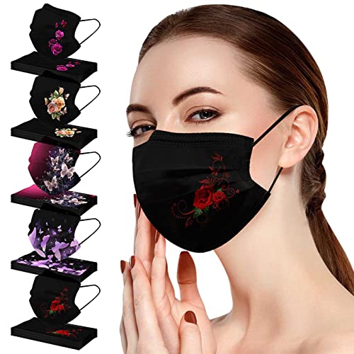 50 Pcs Butterfly Disposable Face_Masks for Adults,Breathable Disposable Facemasks with Butterflies Designs for Women Men