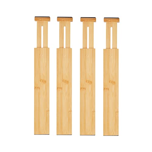 ZHU CHUANG Bamboo Drawer Organizer Adjustable Kitchen Drawer Dividers for Dresser,Bedroom,Bathroom,Office (Pack of 4)