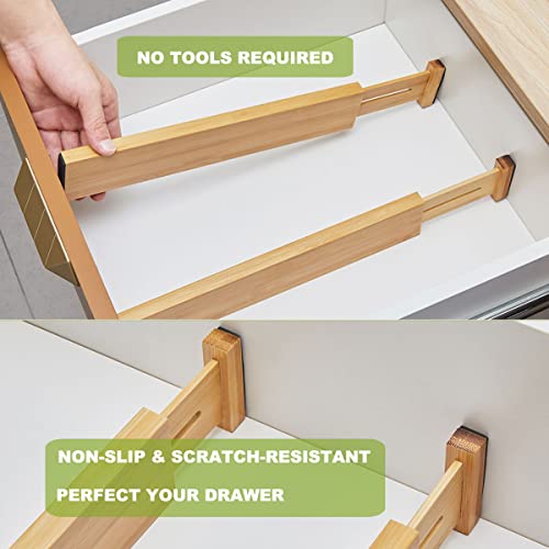 ZHU CHUANG Bamboo Drawer Organizer Adjustable Kitchen Drawer Dividers for Dresser,Bedroom,Bathroom,Office (Pack of 4)