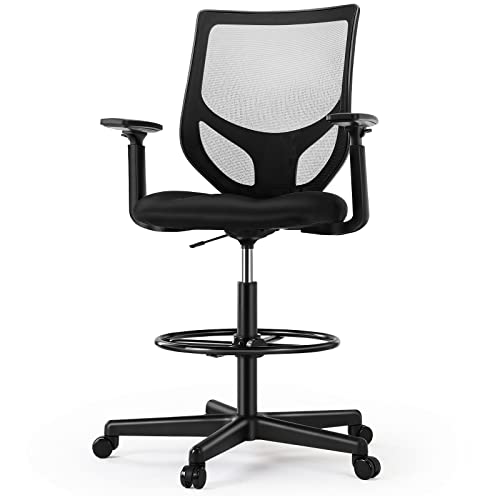 OLIXIS Tall Standing Office Desk Drafting Chair with Adjustable Foot Ring, Darkblack