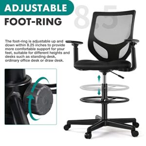 OLIXIS Tall Standing Office Desk Drafting Chair with Adjustable Foot Ring, Darkblack