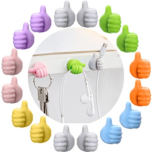 AELITOK 16Pcs Creative Silicone Thumb Wall Hook - Multifunction Adhesive Cable Clip ，Self Adhesive Thumb Cable Organizer Clips Key Hanger