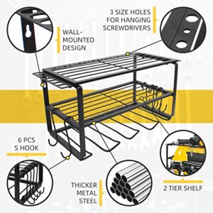 Pehciroe Power Tool Organizer Garage Storage Shelves Heavy Duty Garage Tool Organizer Wall Mount Metal Tool Shelf Utility Storage Rack for Man Worker