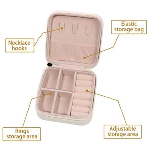 Shmiay.ML Jewelry Case, Small Travel Jewelry Organizer, Portable Jewelry Box Travel Mini Storage Portable Display Storage Box For Rings Earrings Necklaces Gifts, White