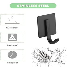 Adhesive Hooks - 5 Pack Heavy Duty Wall Hooks Waterproof Stainless Steel Hooks for Hat Towel Robe Hooks Rack Wall Mount - Bathroom Kitchen Home Hotel Office Cabinet and Bedroom Matte BLACK03