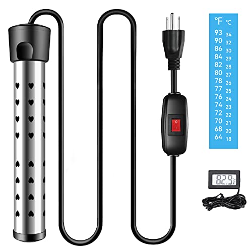 Immersion Water Heater, Cadrim 1500W Electric Submersible Water Heater, Stainless Steel Guard Cover and Convenient Switch, Home Instant Water Heater to Heat 5 Gallons of Water in Min