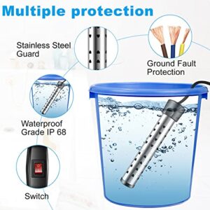 Immersion Water Heater, Cadrim 1500W Electric Submersible Water Heater, Stainless Steel Guard Cover and Convenient Switch, Home Instant Water Heater to Heat 5 Gallons of Water in Min