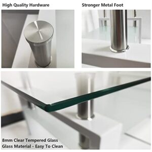 Glass Coffee Table and End Table Sets, White Tempered Glass Living Room Table Set of 3, Modern Tea Table & 2 Side Tables 2-Layer Perfect for Home Office Furniture