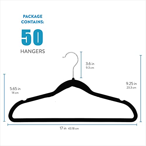 AzxecVcer Velvet Hangers,50 Pack Non Slip Felt Hangers Slim & Space Saving, Open Ended Design for Easy-Slide Pant, Jeans, Slacks Etc, Black