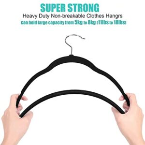 AzxecVcer Velvet Hangers,50 Pack Non Slip Felt Hangers Slim & Space Saving, Open Ended Design for Easy-Slide Pant, Jeans, Slacks Etc, Black