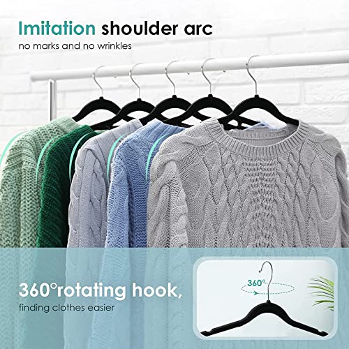 AzxecVcer Velvet Hangers,50 Pack Non Slip Felt Hangers Slim & Space Saving, Open Ended Design for Easy-Slide Pant, Jeans, Slacks Etc, Black