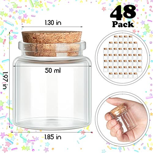 48 Pcs Small Glass Bottles with Cork, 50 ml Vials Jars Mini Potion Bottles Empty Spell Jars Sand Art Bottles Decorative Bottles for DIY Sand Water Pill Party Supplies