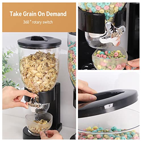 Qulable Dry Food Dispenser, Grain Storage Bin, 3.5L Oat Dispenser Countertop, Candy Dispenser, Dispense with controlled amount for Rice Beans Cereal Nuts Snack breakfast（black）