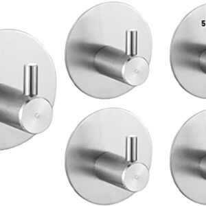 Adhesive Hooks - 5 Pack Heavy Duty Wall Hooks Waterproof Stainless Steel Hooks for Hat Towel Robe Hooks Rack Wall Mount - Bathroom Kitchen Home Hotel Office Cabinet and Bedroom CHROM06