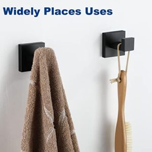 Towel Hooks for Bathrooms, Matte Black Towel Hook for Kitchen Bathroom, SUS304 Stainless Steel Coat Hook, Square Heavy Duty Holder Robe Hooks for Hanging Towels, Coats, sponges, Wall Mount, 4 Pack