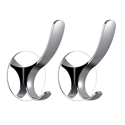 Jastt Towel Hook No Screw Self Adhesive Bathroom Robe Hook Door 304 Stainless Steel Rack Coat Hooks No Drill Clothes Hook for Kitchen Bath Hooks Wall Mount with Glue Morden Shower Hook 2 Packs Silver