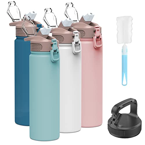 Insulated Water Bottle with Straw 25 oz Stainless Steel Water Bottles BPA-Free Leak Proof Double Wall Vacuum Metal Water Bottle with 2 Lids for Biking Hiking Camping-GREEN