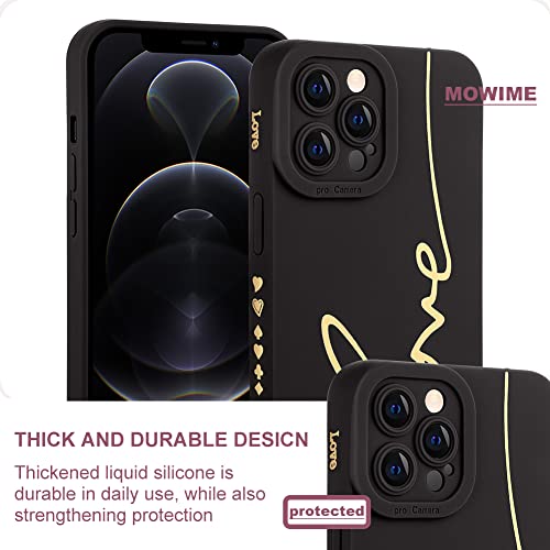 MOWIME for iPhone 12 Pro Max Case, Back Cute Plating Love Letter Graphic with Anti-Fall Lens Cameras Cover Protection Soft TPU Shockproof Anti-Fingerprint Phone Cases for Women Girls Men -Black