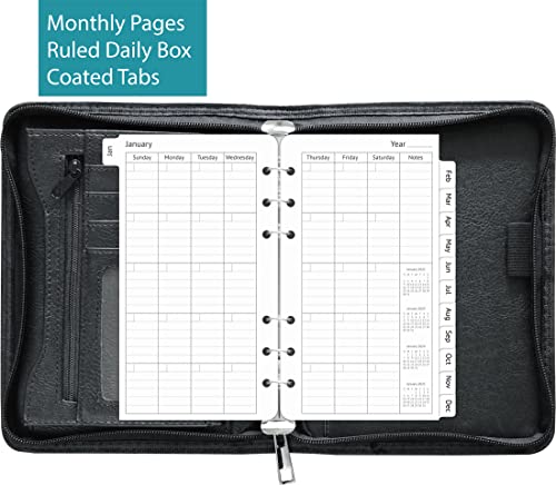 Fan&Ran Zippered Planner Organizer, Simulated Leather Undated Start Set, Personal Size, Black