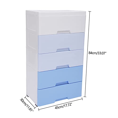 DYRABREST 5 Drawer Plastic Drawers Dresser Storage Cabinet Stackable Vertical Clothes Storage Tower with 4 Wheels for Hallway Entryway (Gradient Blue)