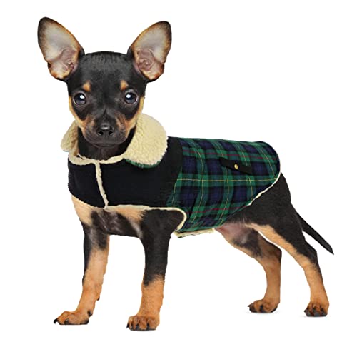 Preferhouse Winter Coat for Small and Medium Dogs, Puppy Plaid Jacket, Cotton Coat for Cold Weather, Windproof Warm Dog Garments, Pet Thickened Outfits Indoor Outdoor, Green L