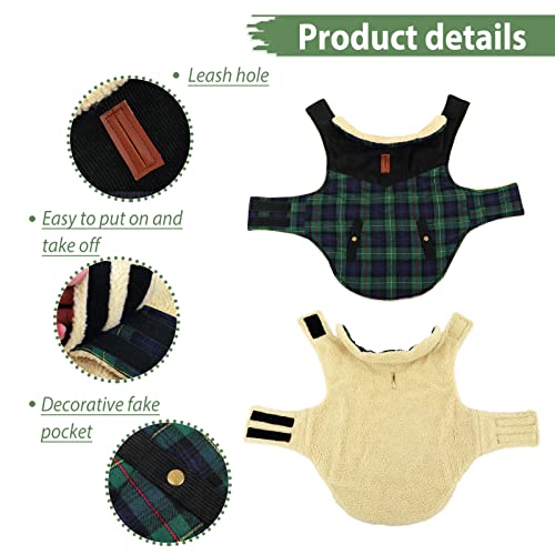 Preferhouse Winter Coat for Small and Medium Dogs, Puppy Plaid Jacket, Cotton Coat for Cold Weather, Windproof Warm Dog Garments, Pet Thickened Outfits Indoor Outdoor, Green L