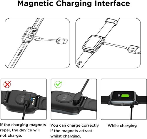 Compatible with AMAZTIM C20 Smartwatch Charger, Magnetic USB Charging Cable Replacement Charger Compatible for Kospet Tank M1 Pro/C20 Military Watch/C16 Military Watch (2 Pack-Black+Black)