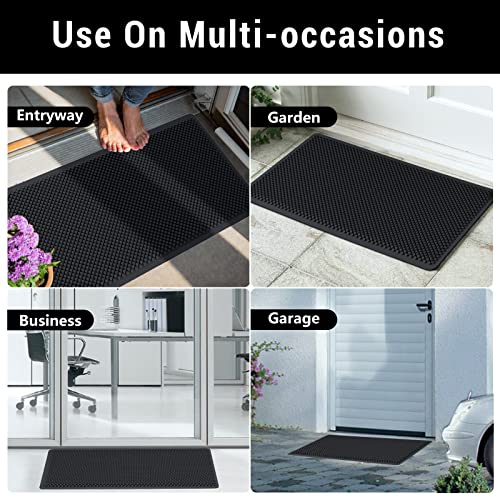 Fowooyeen Outdoor Door Mat, 30'' x 17'' Silicone Scraper Front Durable Non-Slip Waterproof Entrance Low-Profile Shoe Clean Step Mat, Black