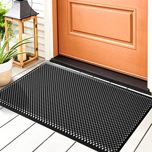 Fowooyeen Outdoor Door Mat, 30'' x 17'' Silicone Scraper Front Durable Non-Slip Waterproof Entrance Low-Profile Shoe Clean Step Mat, Black