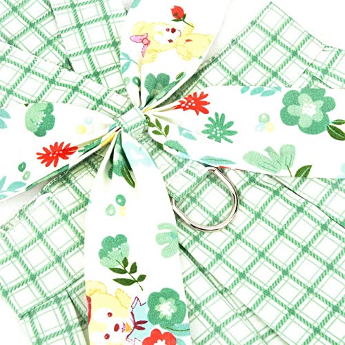 PAIDEFUL Plaid Dog Harness Dress for Small Medium Dogs Female Girls Flowers Tutu Skirt Pet Clothes with Leash 1.5m Cats Apparel Puppy Chihuahua Yorkie Clothing Spring Summer Green L